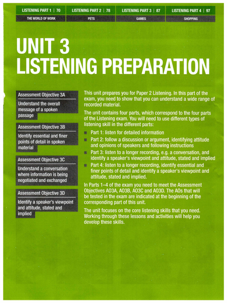 Student's Book U3-Listening Preparation P70-105 | PDF