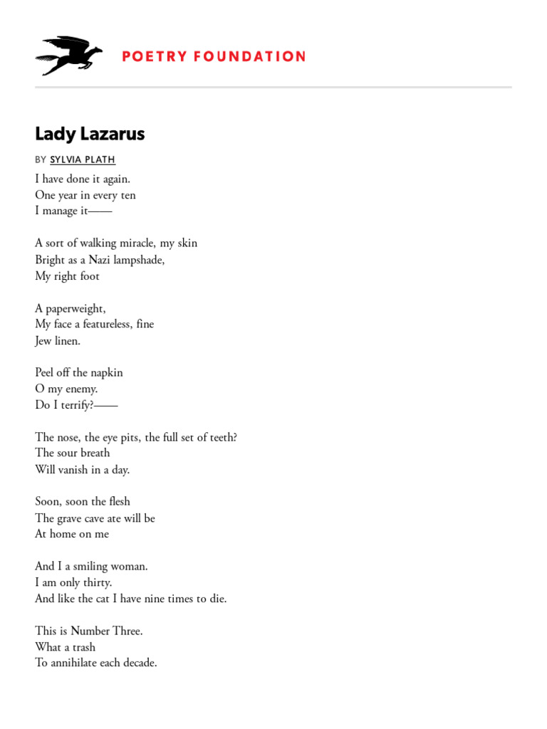 Sylvia Plath's Lady Lazarus Poem | PDF | Home & Garden | Art