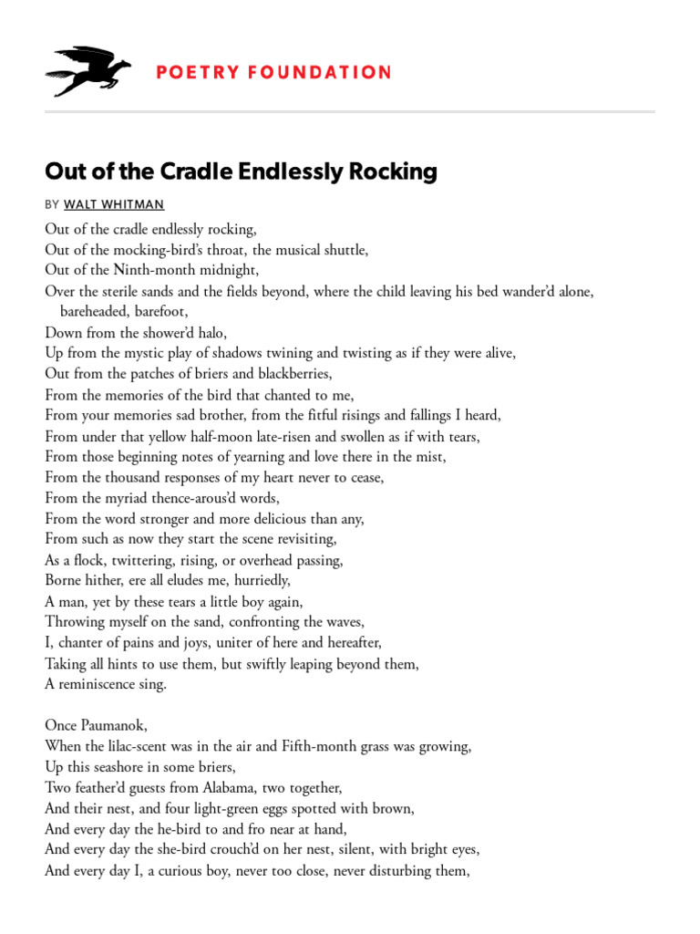 Out of The Cradle Endlessly Rocking by Walt - Poetry Foundation | PDF