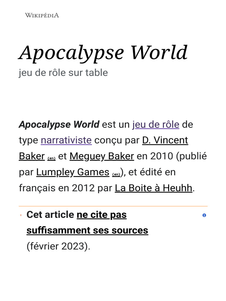 Jeu de rôle Apocalypse World | PDF | Jeu de rôle | Conte