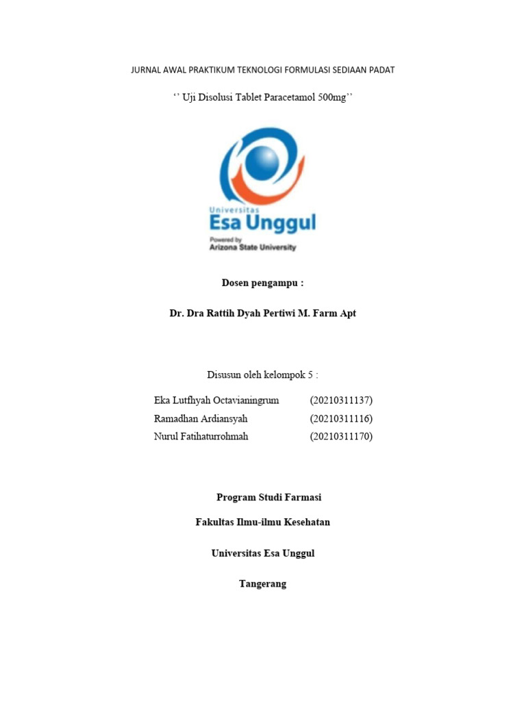 Uji Disolusi Tablet Paracetamol 500mg | PDF