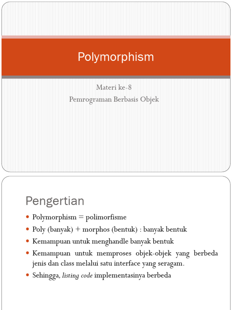 Polymorphism. Materi Ke-8 Pemrograman Berbasis Objek | PDF | Komputer