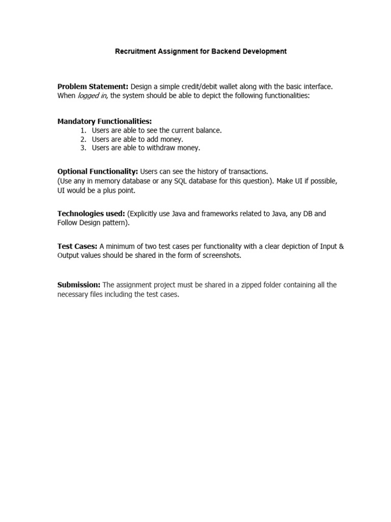 Recruitment Assignment For Backend Development | PDF | Computers