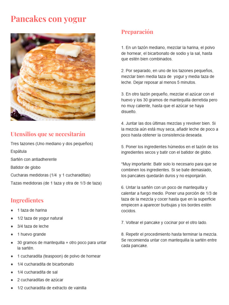 Receta de Pancakes | PDF | Mantequilla | Cocina occidental