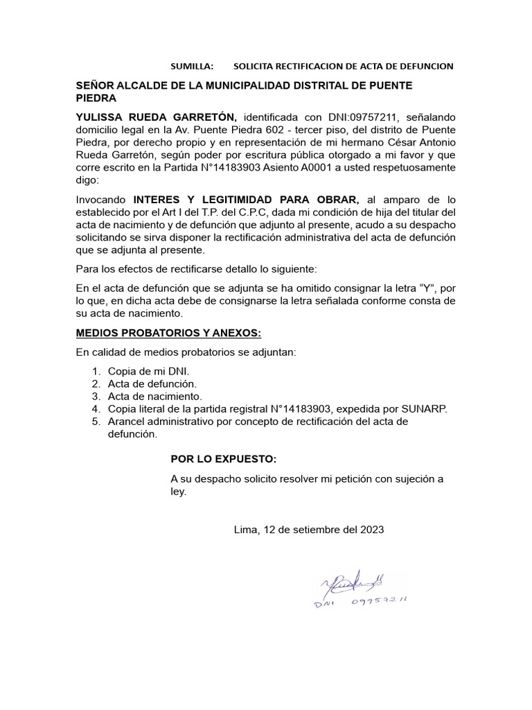 Rectificacion de Acta Jullisa Rueda | PDF
