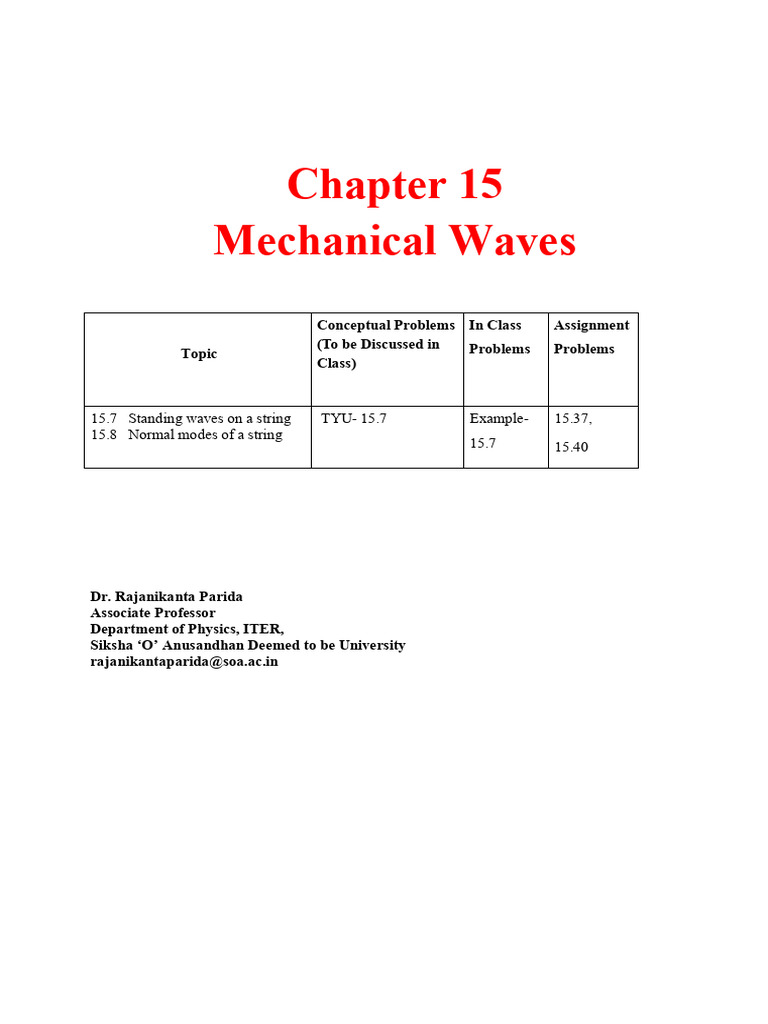 Chapter 15 Mechanical Waves R K Parida Pdf Waves Harmonic