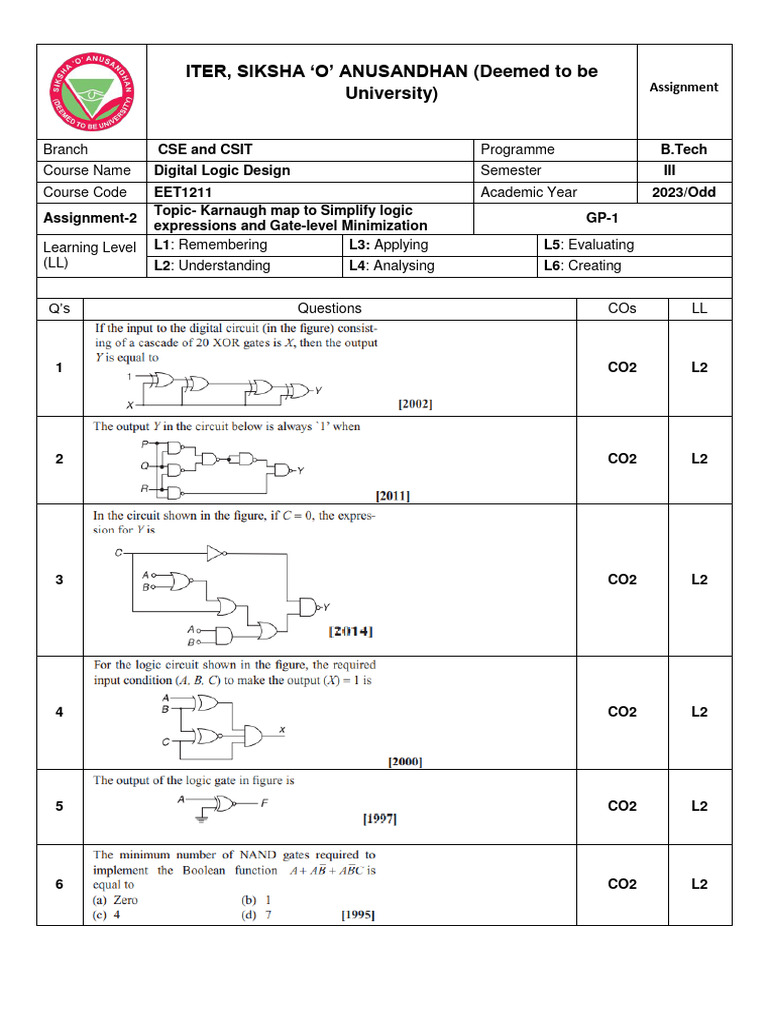 Dld Assignment 2 Pdf Logic Gate Digital Electronics