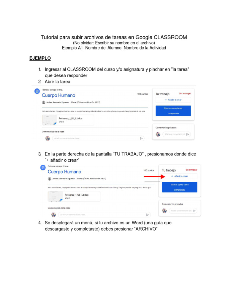 Tutorial para Subir Archivos de Tareas en Google CLASSROOM | PDF