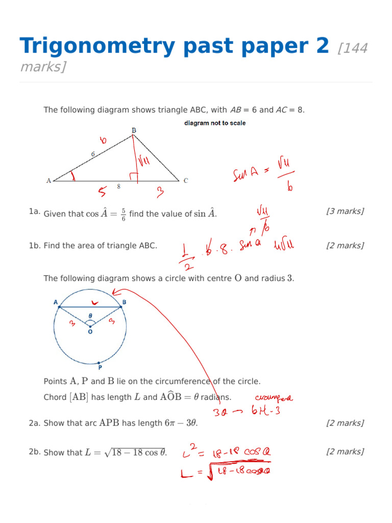 Trigonometry Past Paper 2 (1) 2 | PDF | Circle | Triangle