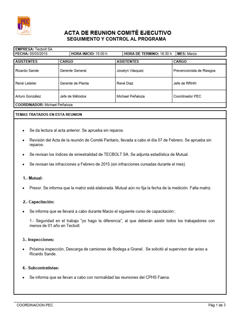 1.2.4 Acta de Reuniones Comité Ejecutivo 2015-03 | PDF
