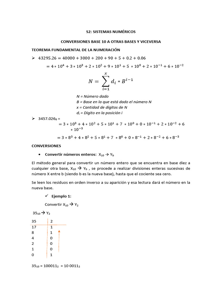 Guía de Conversión de Bases Numéricas | PDF | Decimal | Números