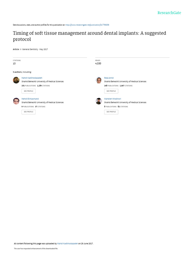 Timing of Soft Tissue Management Around Dental Implants: A Suggested ...