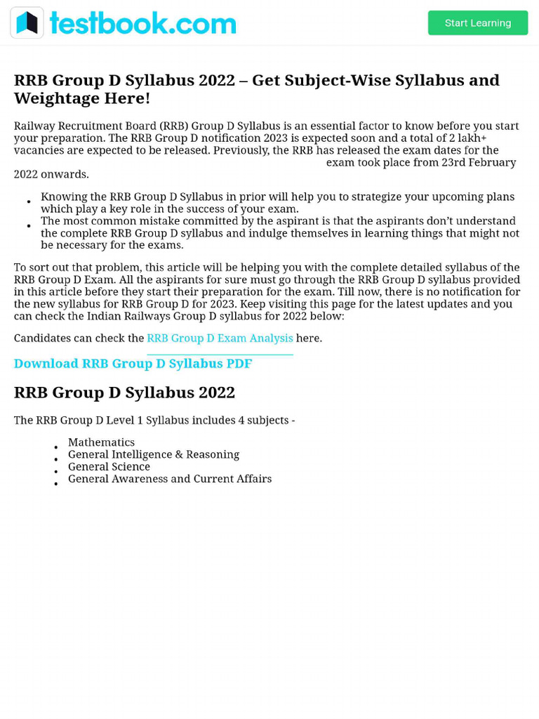 RRB Group D Syllabus 2022 - Get Subject-Wise Syllabus and Weightage ...