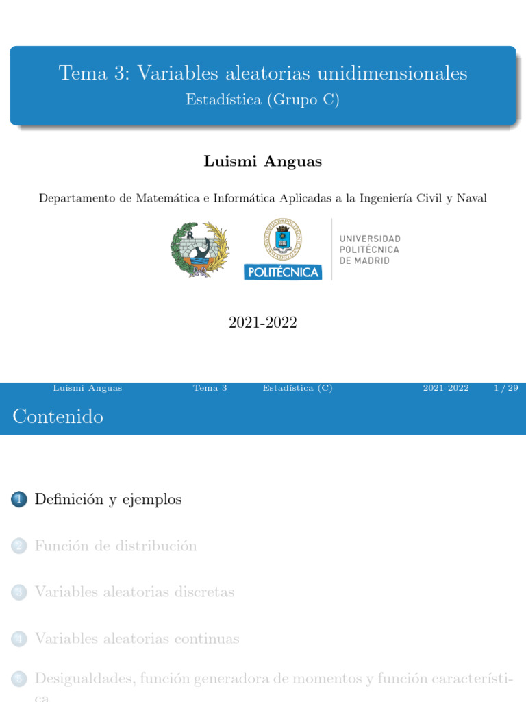 Tema 3 | PDF | Variable aleatoria | Función (Matemáticas)
