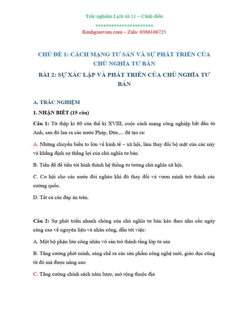 Chu de 1 Bai 2 Su Xac Lap Va Phat Trien Cua Chu Nghia Tu Ban 0 | PDF