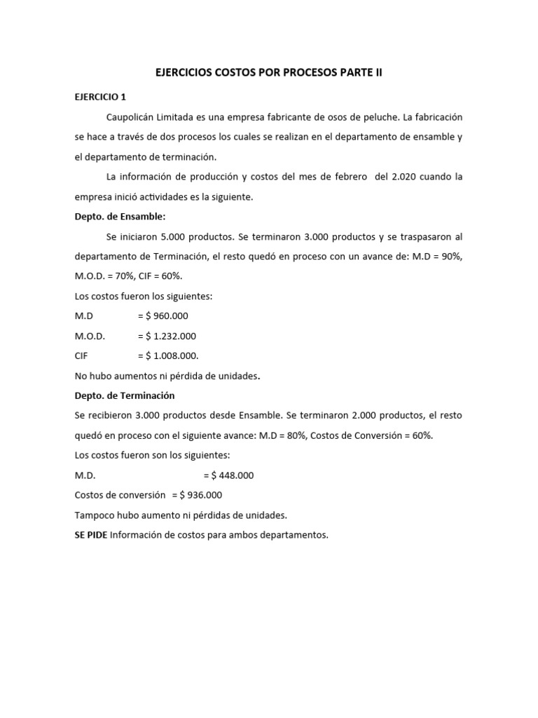 Ejercicios Costos Por Procesos Parte II | PDF | Inventario | Economias