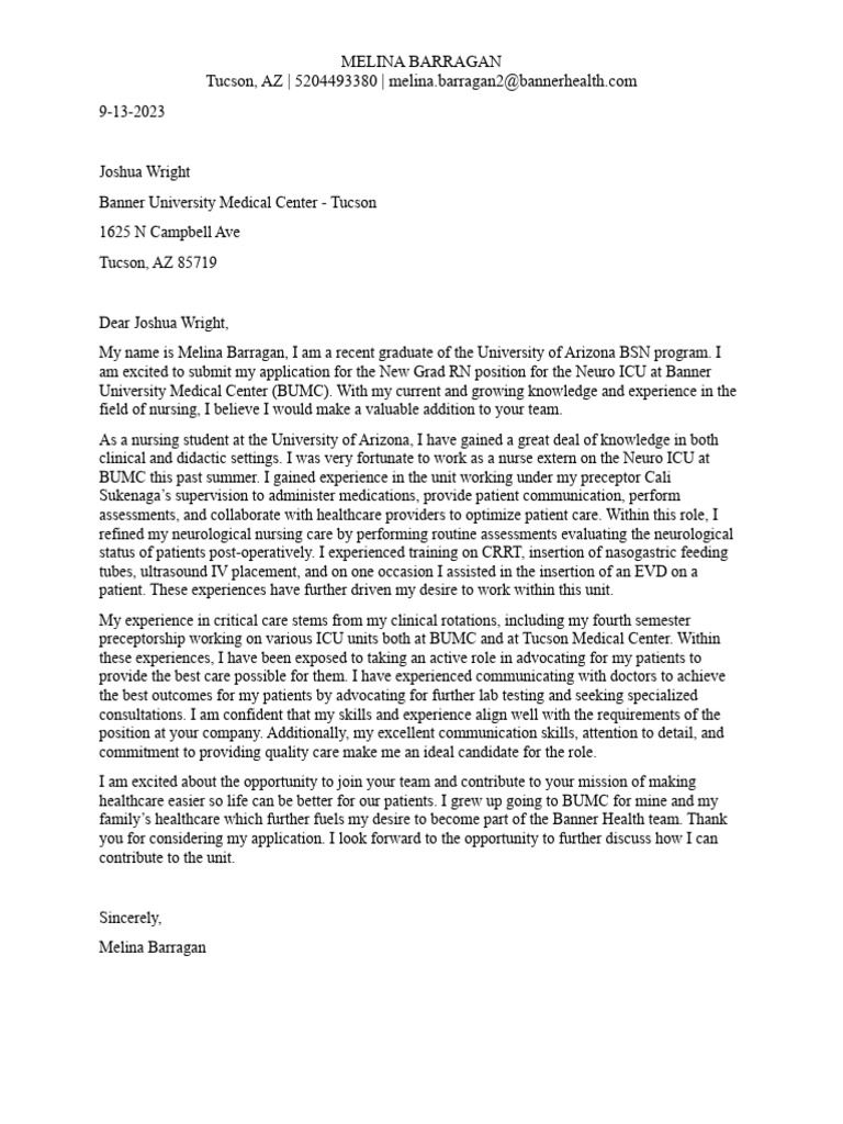 Cover Letter Revised | PDF | Nursing | Health Care