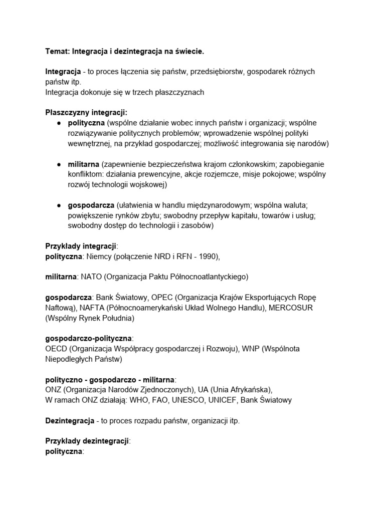 Integracja i dezintegracja na świecie 2 | PDF