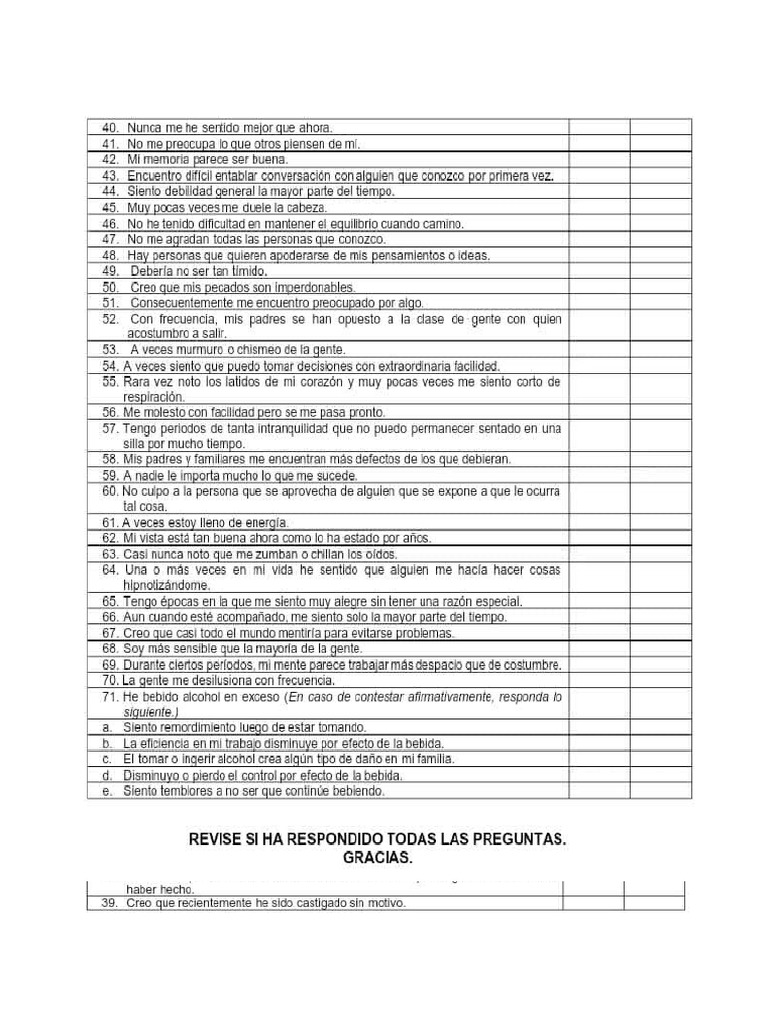 Inventario Multifasico de La Personalidad Mini Mult | PDF
