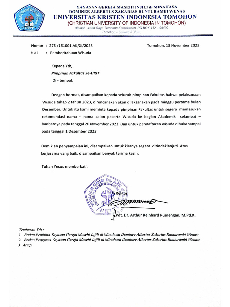 Surat Pemberitahuan Wisuda Tahap 2 Tahun 2023 | PDF