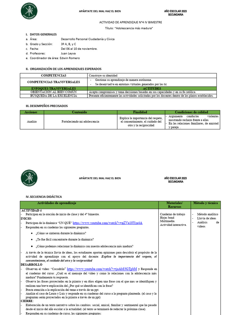 3° Sec - Actividad de Aprendizaje 03 - DPCC | PDF | Aprendizaje | Modificación de comportamiento