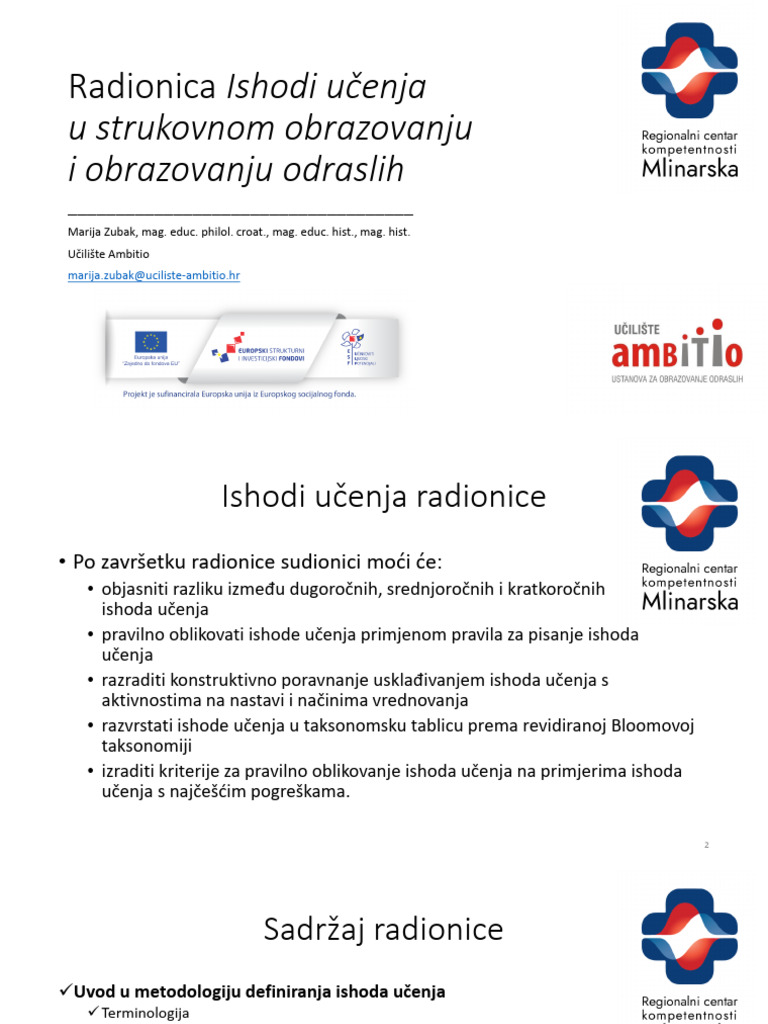 Prezentacija Ishodi Ucenja | PDF