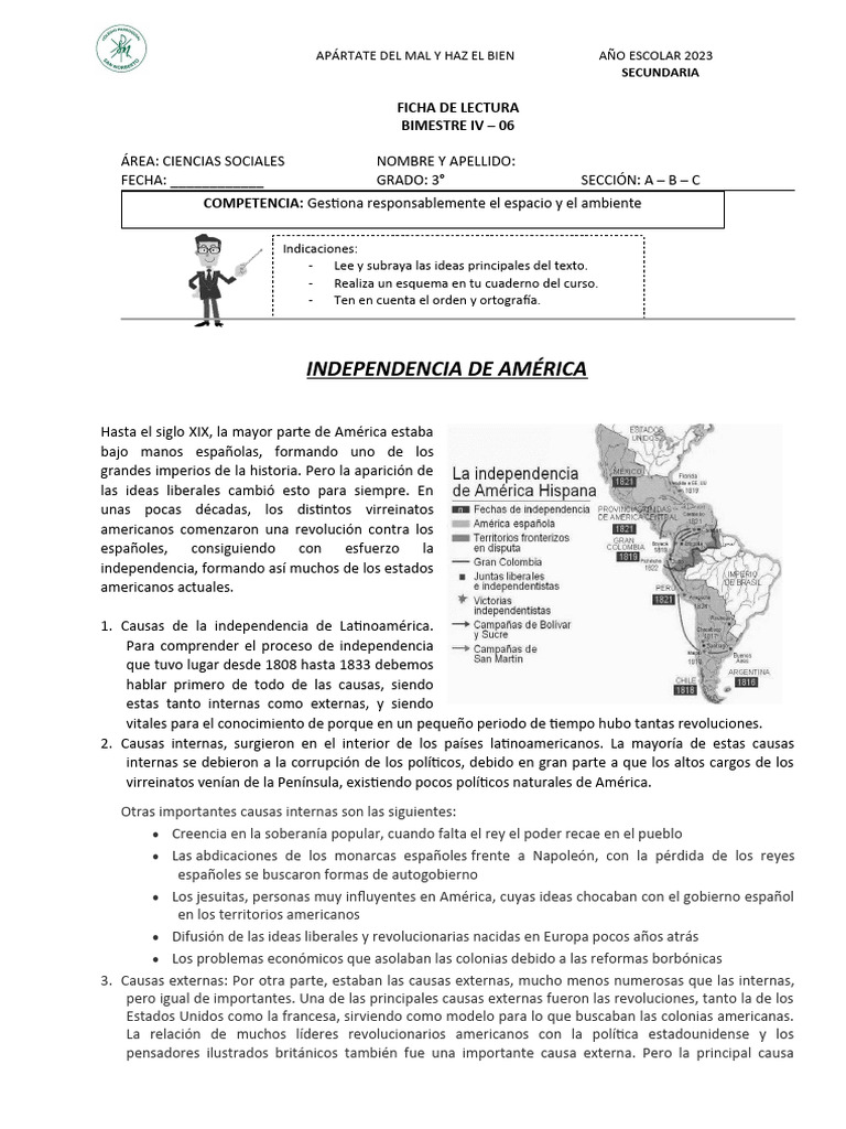 3° Sec-Ficha de Lectura 06-Ccss-Iv Bim | PDF | America latina | España