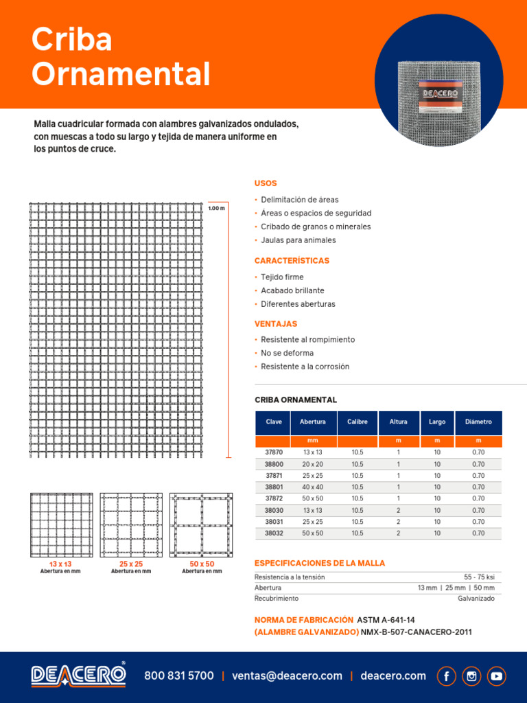Criba Ornamental Galvanizada Deacero | PDF | Materiales | Rieles