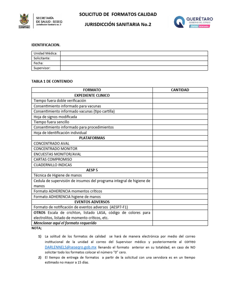 Solicitud de Formatos de Calidad Sanitaria | PDF