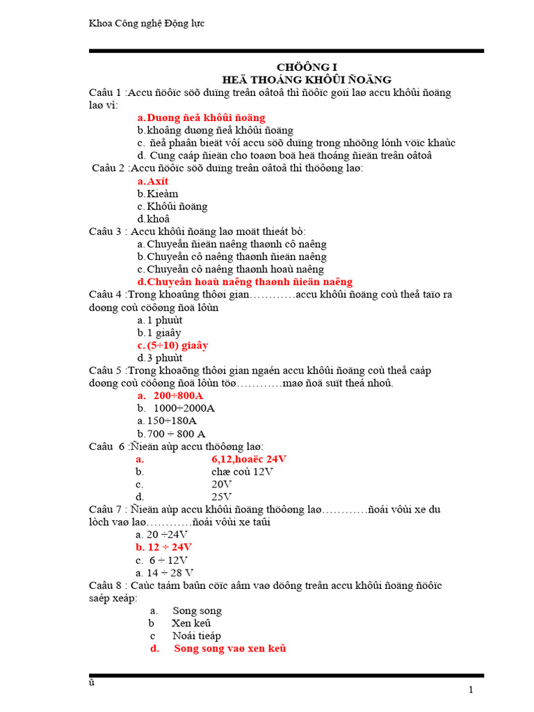 (123doc) - Bo-Cau-Hoi-Trac-Nghiem-Mon-Dien-O-To | PDF