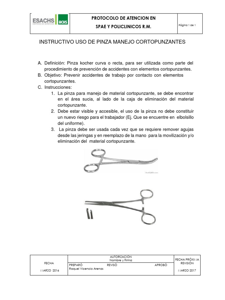 2.instructivo Uso de Pinza Manejo Cortopunzante | PDF 2.instructivo Uso de Pinza Manejo Cortopunzante | PDF