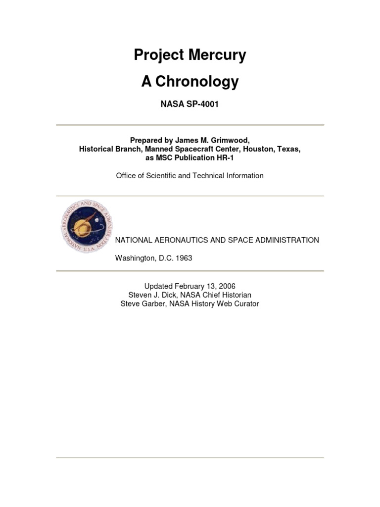 Project Mercury A Chronology NASA SP 4001 | PDF | Project Mercury | Nasa