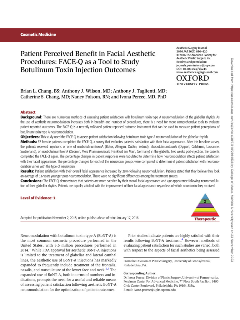 Patient Perceived Benefit in Facial Aesthetic Procedures - FACE-Q As A ...