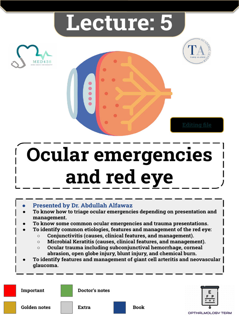 L5 - Ocular Emergencies and Red Eye | PDF | Glaucoma | Epidemiology