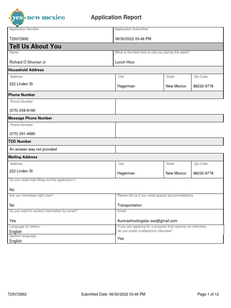 YESNM AFB Application | PDF | Social Security Number | Identity Document