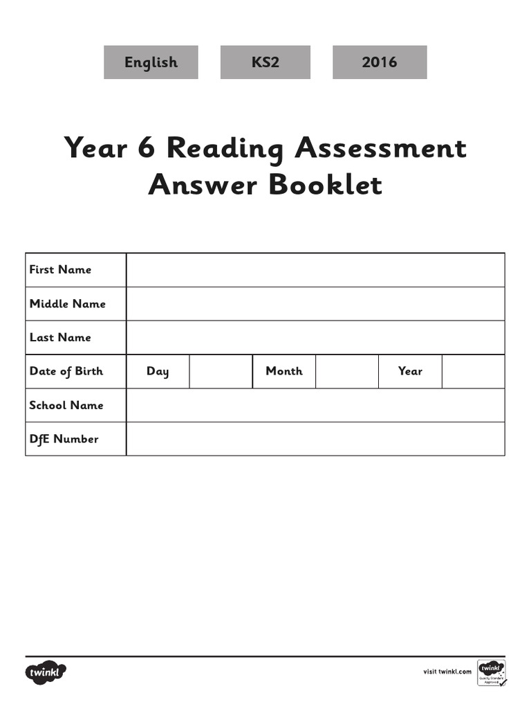 Year 6 Reading Assessment Answer Booklet | PDF