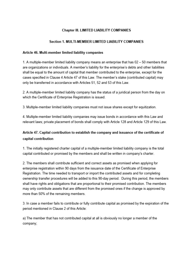 Multi-Member LLC Structure and Regulations | PDF | Equity (Finance ...