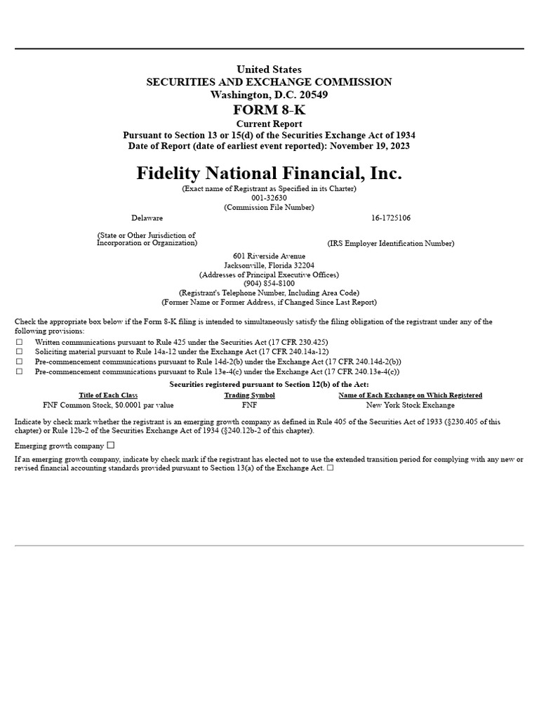 Fidelity National Financial, Inc.: Form 8-K | Download Free PDF ...