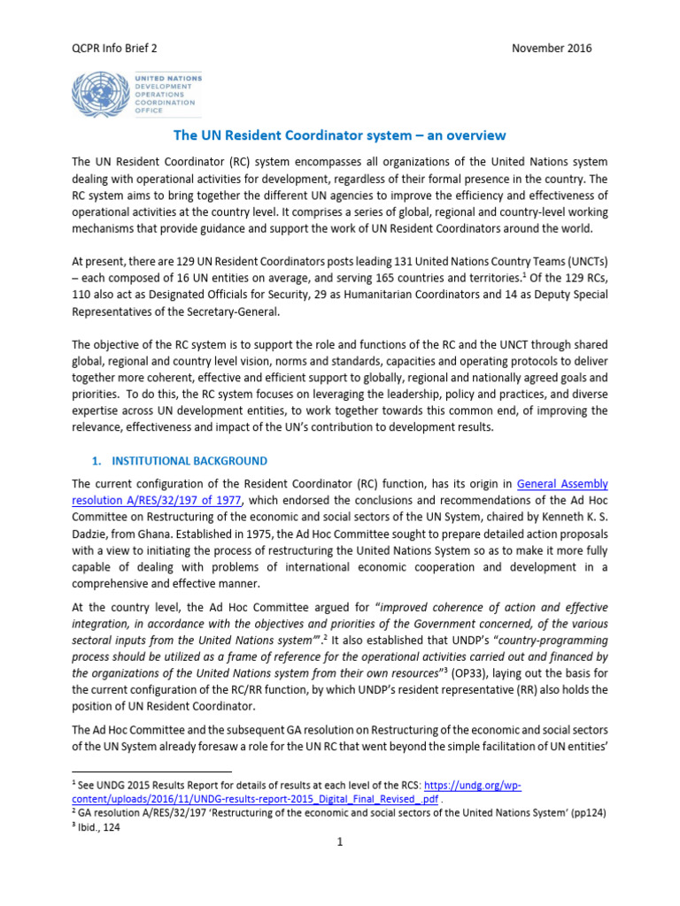 QCPR Info Brief 2 UN RC System UN DOCO Nov 2016 | PDF | United Nations ...