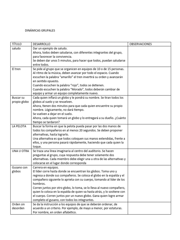 Dinámicas Grupales para Convivencia | PDF | Artes del Lenguaje y ...