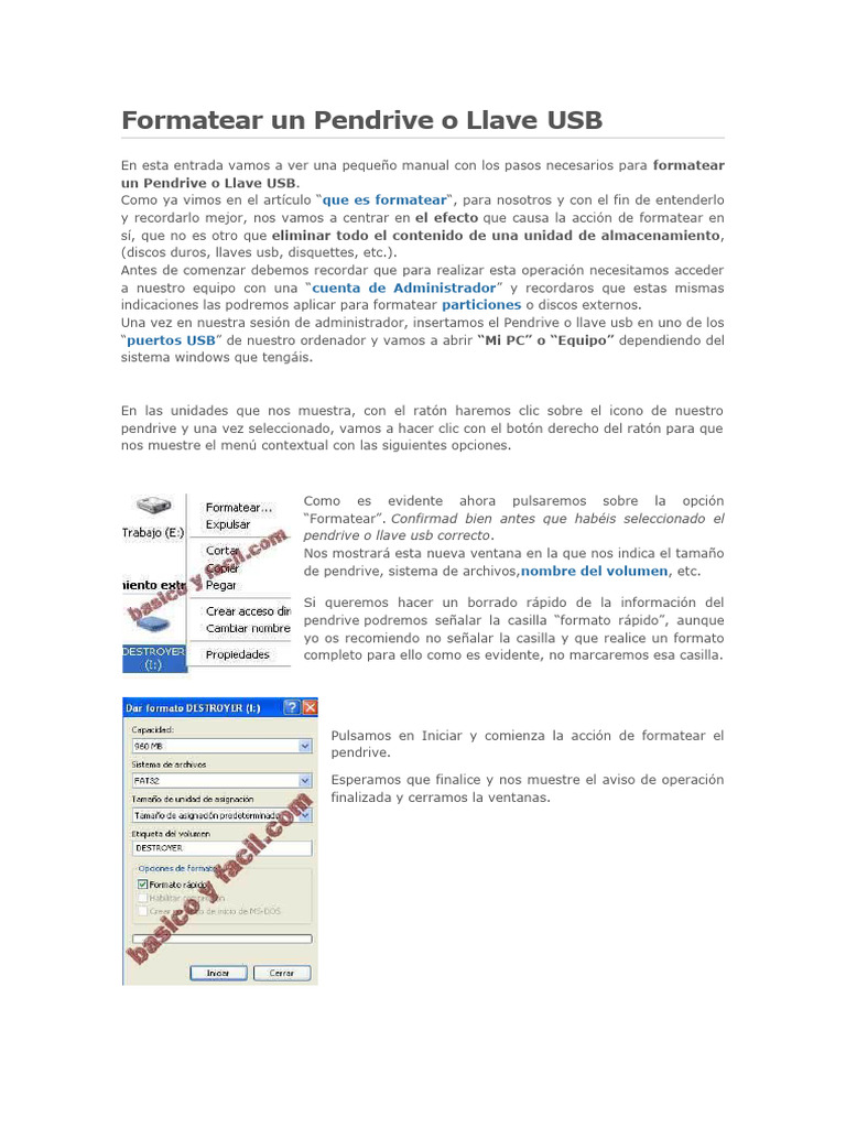 Formatear Un Pendrive o Llave | PDF | Informática