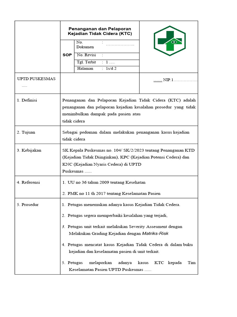 SOP KTC di Puskesmas | PDF
