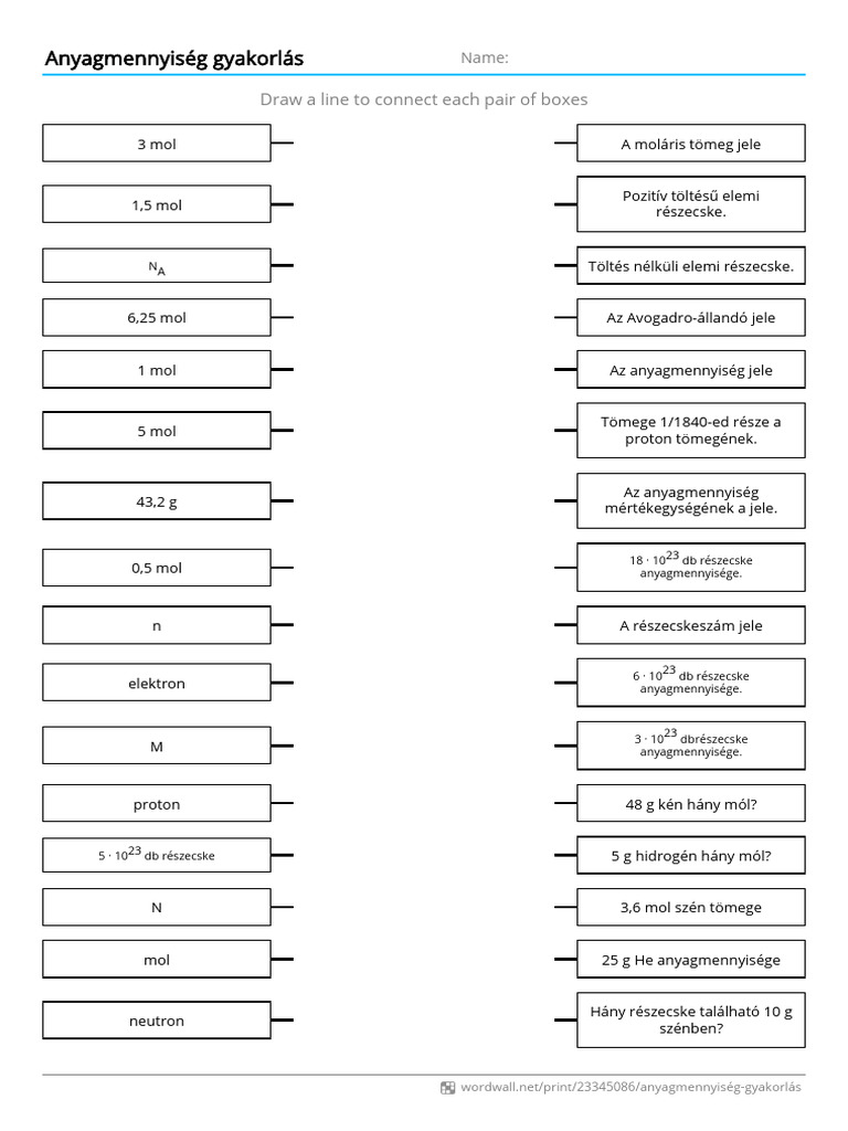 Anyagmennyisé G Gyakorlá S Match Up | PDF