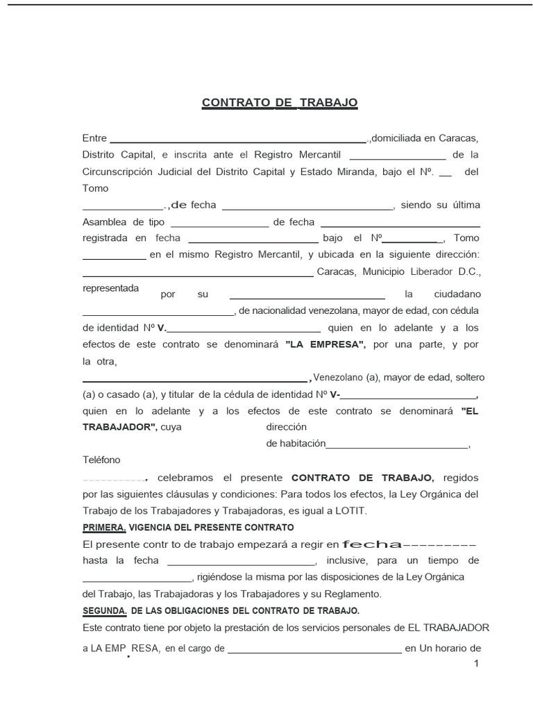 Modelo de Contrato de Trabajo | Descargar gratis PDF | Derecho laboral ...