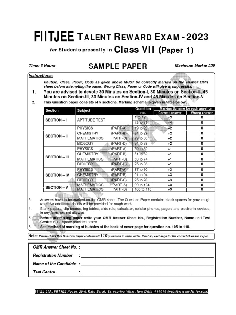 Ftre 2023 Sample Paper Class Vii p1 At+pcbm | PDF | Small Intestine ...