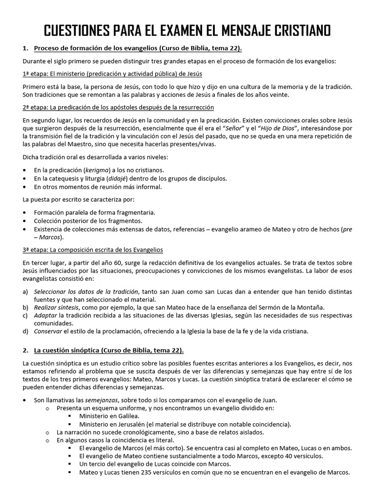 Cuestiones para El Examen El Mensaje Cristiano | PDF | La resurrección ...