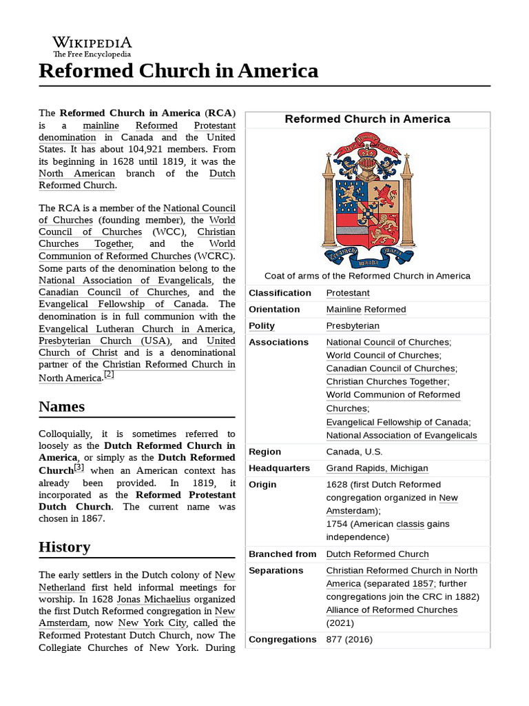 Reformed Church in America Overview | PDF | Protestant Denominational ...