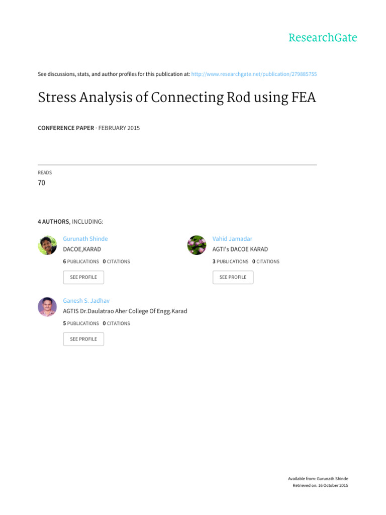 Stress Analysis of Connecting Rod Using FEA | PDF | Stress (Mechanics) | Strength Of Materials