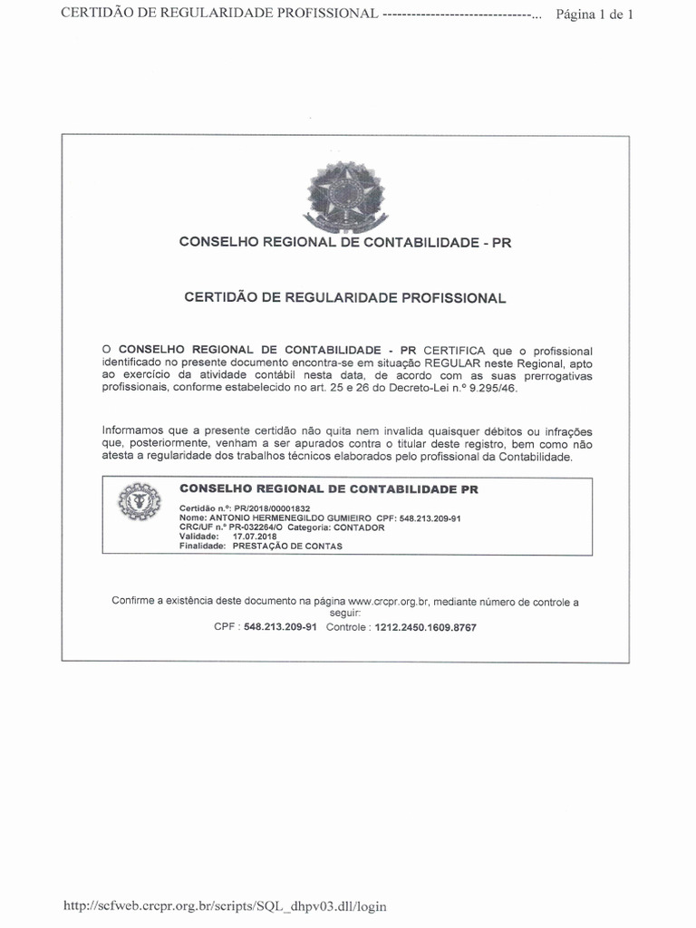 2 Certidao de Regularidade Profissional | PDF
