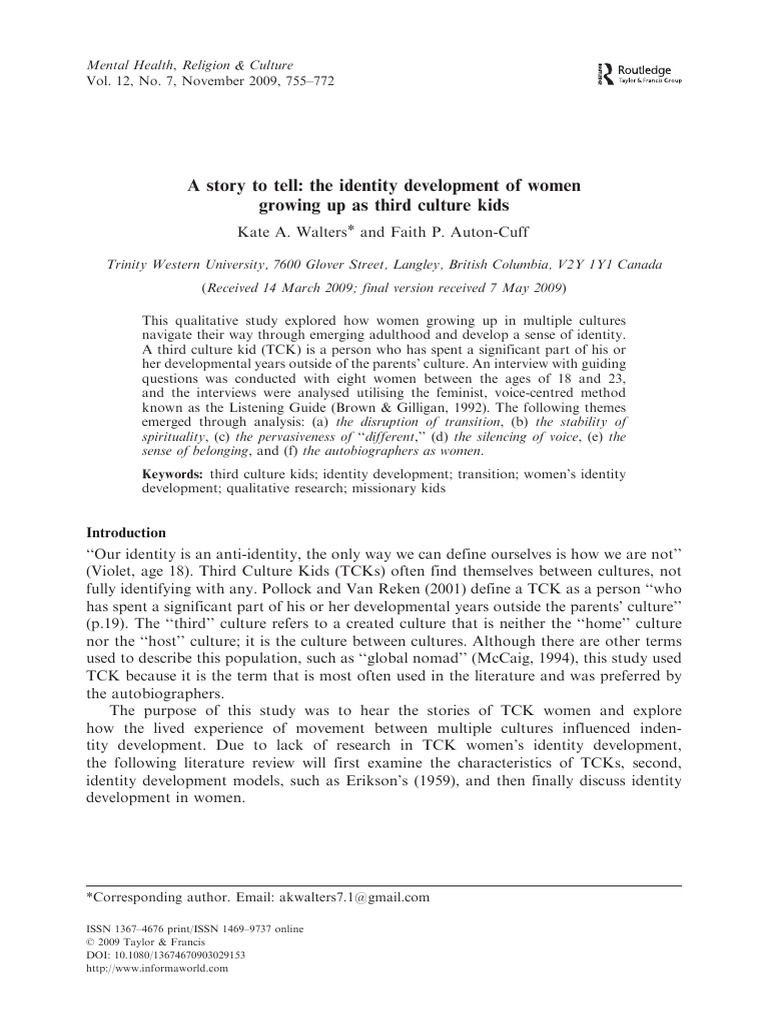 A Story To Tell - The Identity Development of Women Growing Up As Third ...